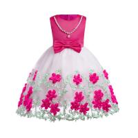 China Embroidered Flower Polyester Children'S Dress Clothing With Bow At Waist OEM for sale