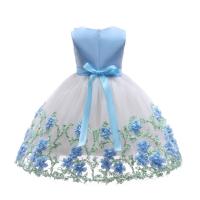 China Embroidered Flower Polyester Children'S Dress Clothing With Bow At Waist OEM for sale