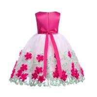 China Embroidered Flower Polyester Children'S Dress Clothing With Bow At Waist OEM for sale