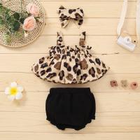 China 110cm 43.3in Sling Top Leopard Print Cloth Short Sleeve Pant Suit For Girls for sale