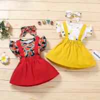 China 80cm Fruit Print Summer High Waist Suspender Skirt With Suspenders Attached for sale