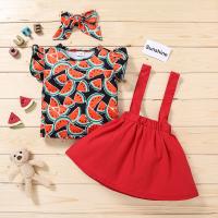China 80cm Fruit Print Summer High Waist Suspender Skirt With Suspenders Attached for sale