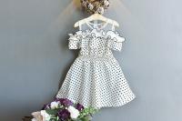 China Toddlers Round Neck Summer Black And White Polka Dot Strapless Dress For Girls for sale