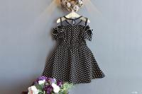 China Toddlers Round Neck Summer Black And White Polka Dot Strapless Dress For Girls for sale