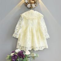 China 24in Embroidered Lace Children'S Dress Clothing Beige Long Sleeve Princess Wedding Dress for sale