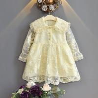 China 24in Embroidered Lace Children'S Dress Clothing Beige Long Sleeve Princess Wedding Dress for sale