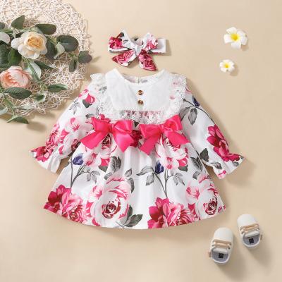China 120cm Children Polyester Peony Flower Long Sleeve Lace Dress For Toddler Children for sale