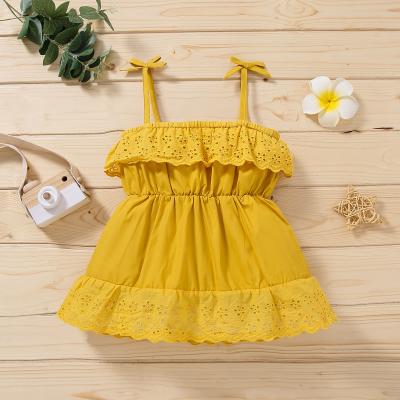 China Summer Soild Color Children's Dress Clothing Girls Sling Yellow Dress Children's Clothing Wholesale for sale