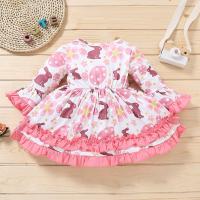 China 31.5in Pink Long Sleeve Children'S Dress Clothing With Bow On Waist 80CM for sale