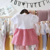 China Black White Plaid Children'S Dress Clothing Round Neck Short Sleeve Dress With Bowknot for sale