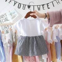 China Black White Plaid Children'S Dress Clothing Round Neck Short Sleeve Dress With Bowknot for sale
