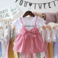 China Black White Plaid Children'S Dress Clothing Round Neck Short Sleeve Dress With Bowknot for sale