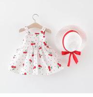 China Summer New Children's Dress Clothing Girl Cute Cherry Sling Fruit Design Dress for sale