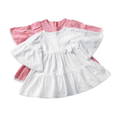 China China Factory Dood Quality Children'S Dress Clothing Girl's Flared Sleeves With Bow Girls' Dresses for sale
