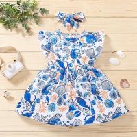 China Summer Ocean Printed Pattern Children's Dress Clothing Girls Floral Dress Wholesale for sale