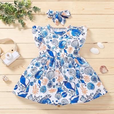 China Summer Ocean Printed Pattern Children's Dress Clothing Girls Floral Dress Wholesale for sale