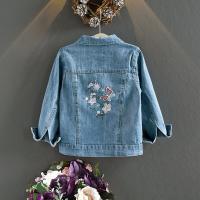 China Polyester 43in Children'S Play Clothing Button Up Top Long Sleeve Embroidered Denim Jacket for sale