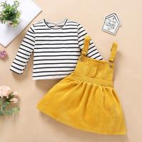 China 110cm Two Piece Summer Children'S Clothing Braces Skirt Casual Striped Long Sleeve Striped Top for sale