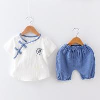 China 100cm New Baby Two Piece Suit Set Chinese Style White Short Sleeve Shirt for sale