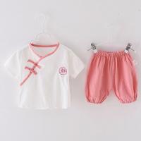 China 100cm New Baby Two Piece Suit Set Chinese Style White Short Sleeve Shirt for sale