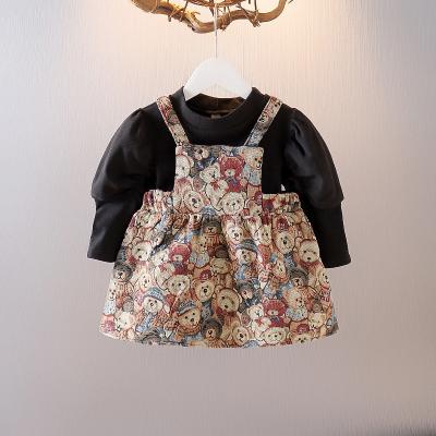 China 100cm Cartoon Bear Toddler Jacquard Strap Summer Dress Baby Long Sleeve Long for sale
