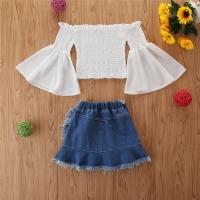 China 110cm Trumpet Sleeve Shirt Children'S Outfit Sets Denim Skirt With Tassels OEM for sale