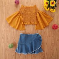 China 110cm Trumpet Sleeve Shirt Children'S Outfit Sets Denim Skirt With Tassels OEM for sale