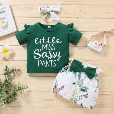 China Summer Sets Letter Printed Shirts Short Sleeve Lolita Pumpkin Pants For Girls for sale