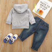 China 130CM Boys 6 Years Outfit Sets Black Hooded Jacket Dark Blue Ripped Jeans for sale