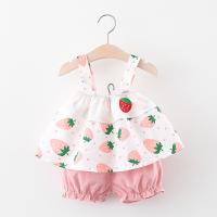 China Summer Cool And Breathable Children's Outfit Sets Girls Pumpkin Pants Design Fruit Design Two Piece Set for sale