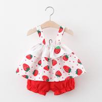 China Summer Cool And Breathable Children's Outfit Sets Girls Pumpkin Pants Design Fruit Design Two Piece Set for sale