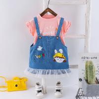 China 43.3in Children'S Outfit Sets Denim Skirt Lace For Toddler Girls for sale