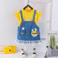 China 43.3in Children'S Outfit Sets Denim Skirt Lace For Toddler Girls for sale