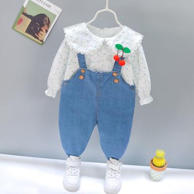 China 47.2in 120CM Blue Children'S Outfit Sets Flower Top Outfits Two Piece Suit for sale