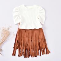 China 50cm Baby White Suit With Round Neck Roddler Girl Brown Fringe Skirt for sale