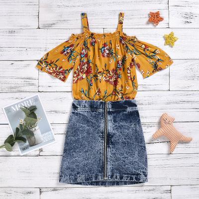 China 100cm 39in Personalised Children'S Outfit Sets Clothes Zipper Denim Skirt for sale