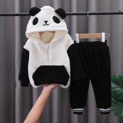 China Autumn Winter Children'S Outfit Sets Lamb Cashmere Panda Hooded 2 Piece White Pantsuit for sale