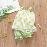 China Girl Cotton 39in Green Short Sleeve Shirts Short Pant Suit Childrens for sale