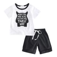 China 8 Year Boy Summer Black And White Shirt 100cm Short Sleeved Little Monster for sale