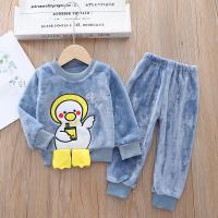 China 0.9M 35.4in Blue Children'S Pajamas Sets Winter Thick Warm Flannel Pajama Sets for sale