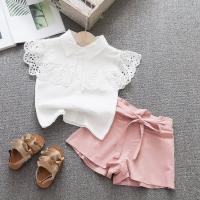 China White Pink 21.5in Short Sleeve Short Set White Ruffle Shirt for sale