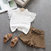 China White Pink 21.5in Short Sleeve Short Set White Ruffle Shirt for sale