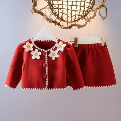 China 14KG 1M Girl Matching Shirt And Skirt Set 2 Piece Shirt Dress Crochet Flower for sale