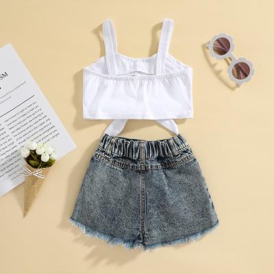 China 85cm 33in Summer Children'S Outfit Sets For Toddlers Vest Denim Skirt for sale