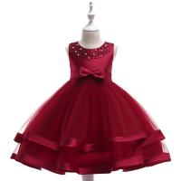 China European and American new summer children's clothing mesh princess puffy dress beaded sleeveless girls show skirt for sale