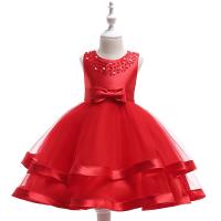 China European and American new summer children's clothing mesh princess puffy dress beaded sleeveless girls show skirt for sale