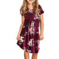 China Summer Children's Clothing Solid Color Cotton Printed Short Sleeve Casual Girls Dress for sale