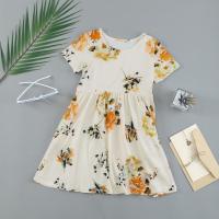 China Summer Children's Clothing Solid Color Cotton Printed Short Sleeve Casual Girls Dress for sale