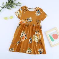 China Summer Children's Clothing Solid Color Cotton Printed Short Sleeve Casual Girls Dress for sale