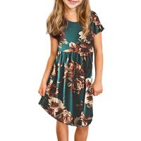 China Summer Children's Clothing Solid Color Cotton Printed Short Sleeve Casual Girls Dress for sale